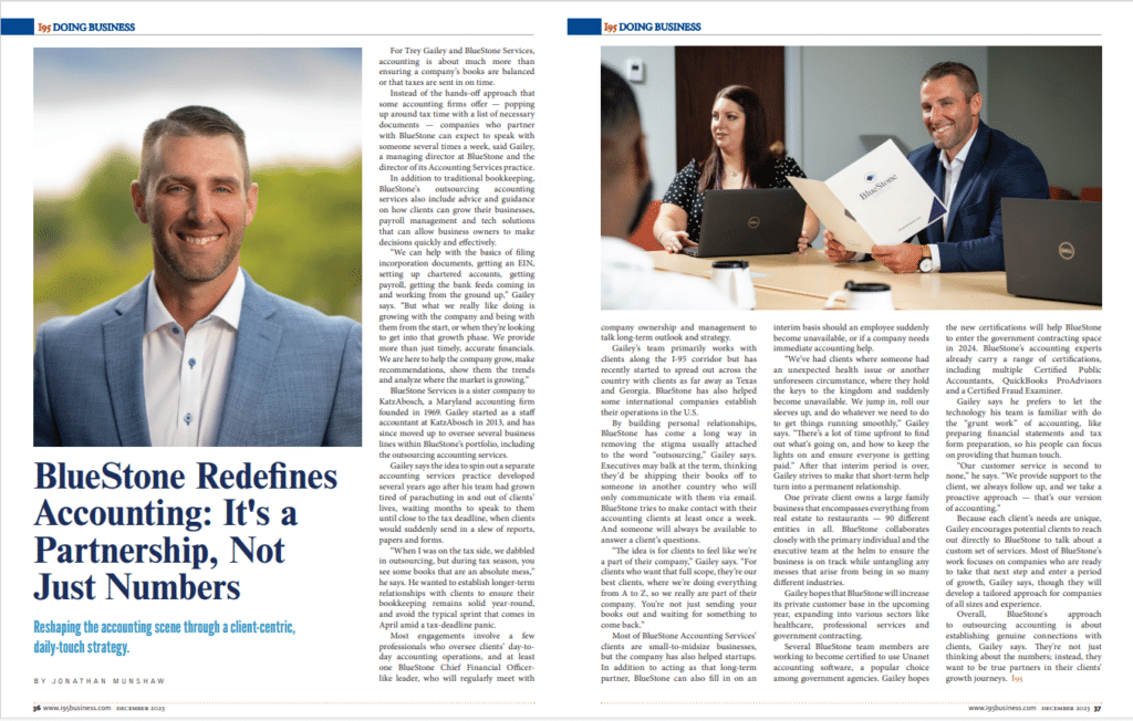 BlueStone Accounting Team in I95 Magazine - Oct. 2023